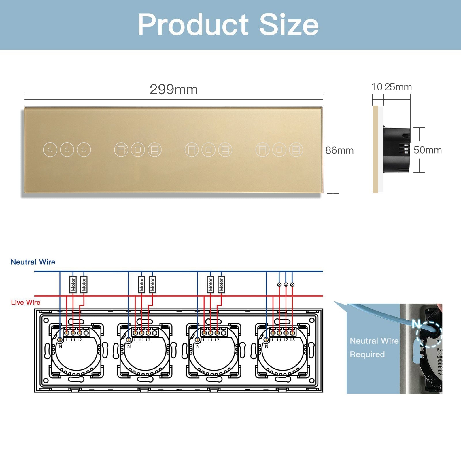 BSEED 1/2/3 Gang WiFi Switch With Triple Roller Shutter Switch 299mm ...