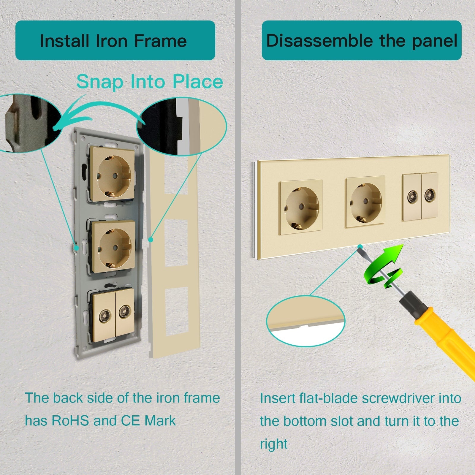 BSEED EU Standard Wall Socket With Double TV Socket Crystal Glass Pane ...