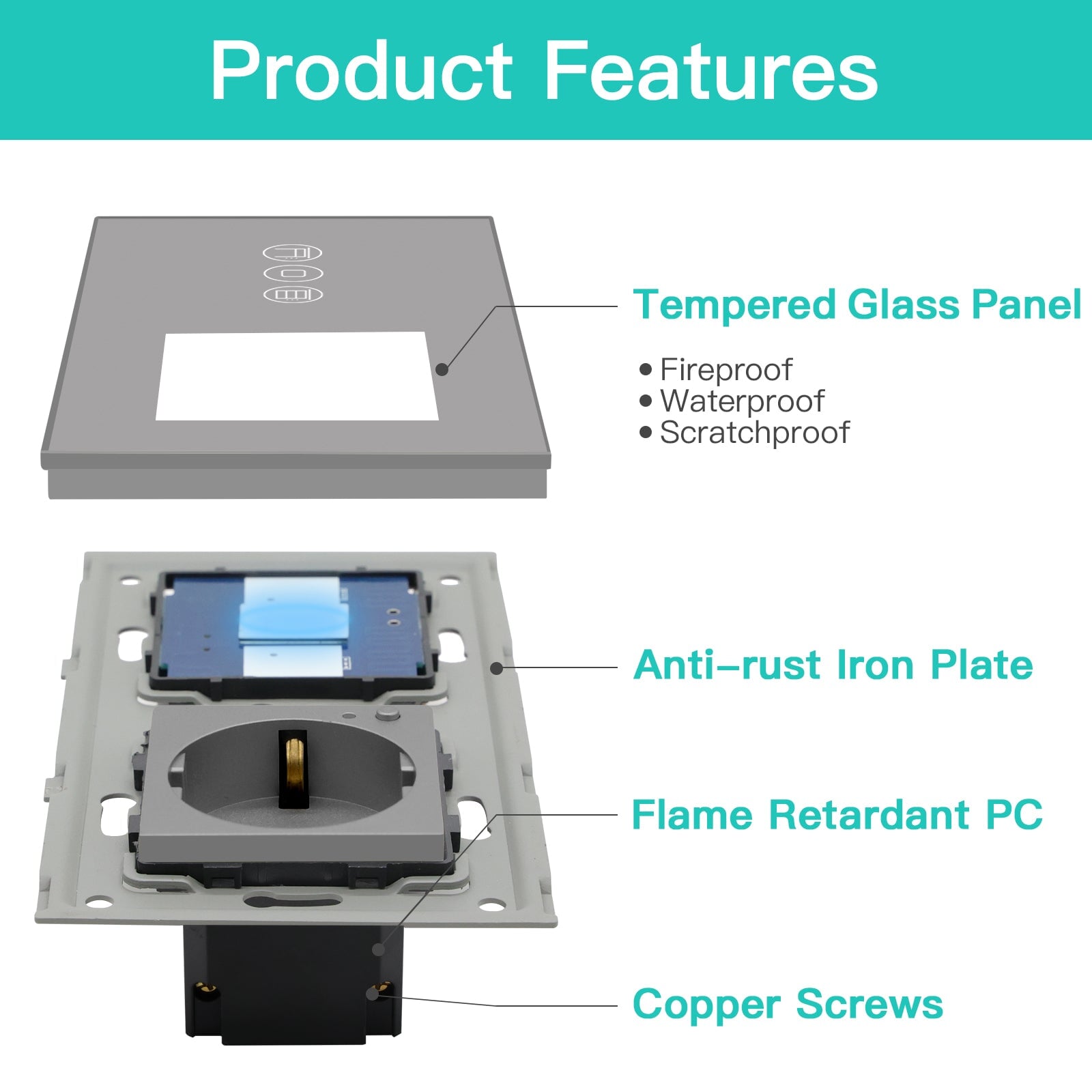 Zigbee Touch Roller Shutter Switch With Smart Socket 1/2/3 Gang 157mm ...