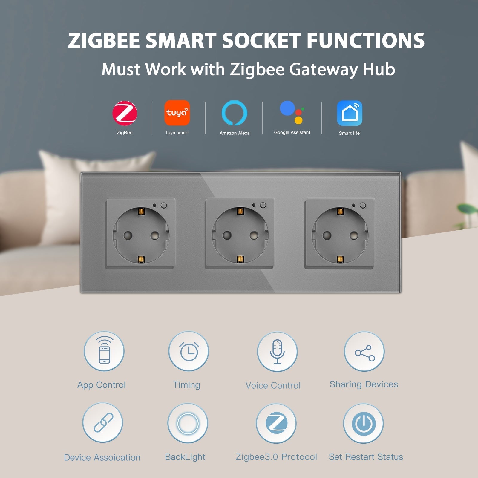 BSEED ZigBee EU Wall Sockets Power Outlets With Energy Monitoring Kids ...