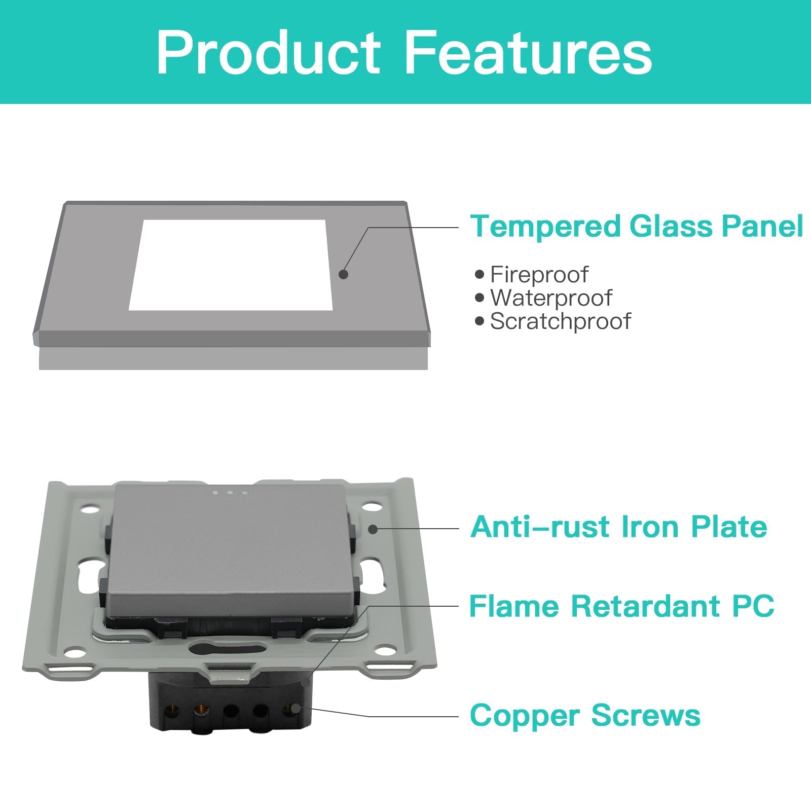 BSEED Wall Switches Automatic Rebound 1/2Gang 1Way Glass Mechanical Li ...